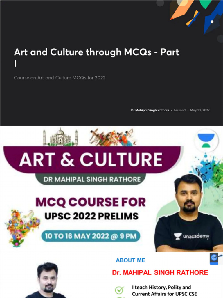 Art and Culture Through MCQs Part I No Anno | PDF