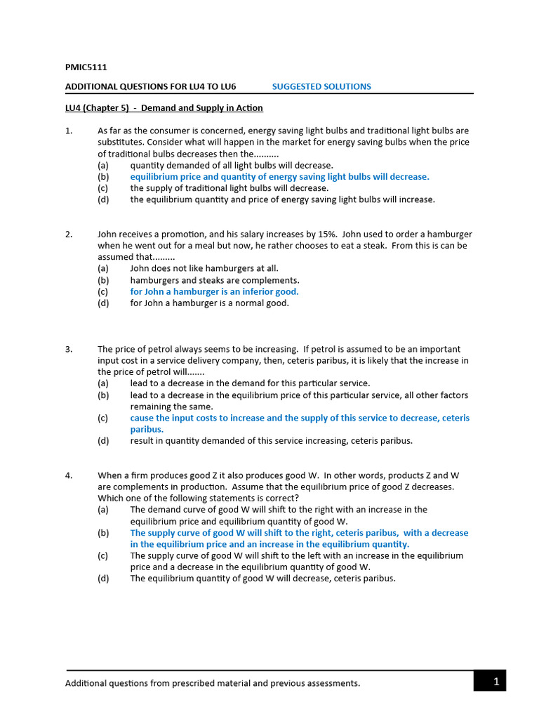 PMIC5111 AQs For LU4 To LU6 Suggested Sols | PDF | Demand | Utility