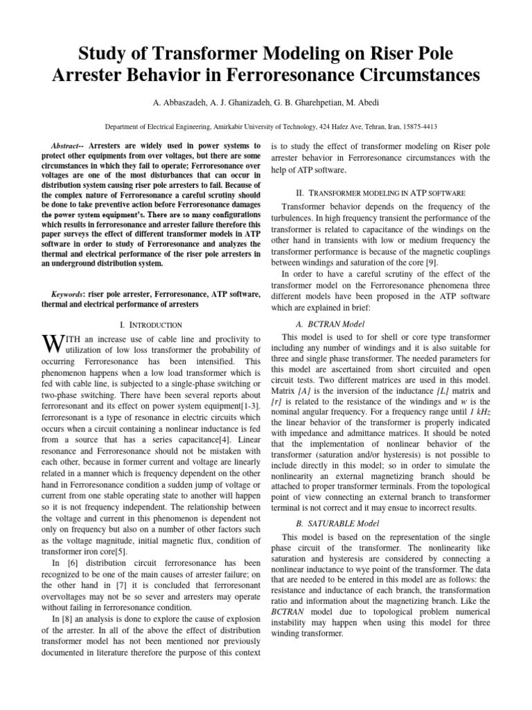 Study of Transformer Modeling On Riser Pole Arrester Behavior in ...