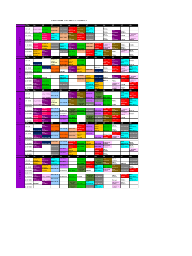 Hora 2A 2B 2C 2D 4A 4B 4C 4D 6A 6B 6C 6D: Horario General Semestre B ...