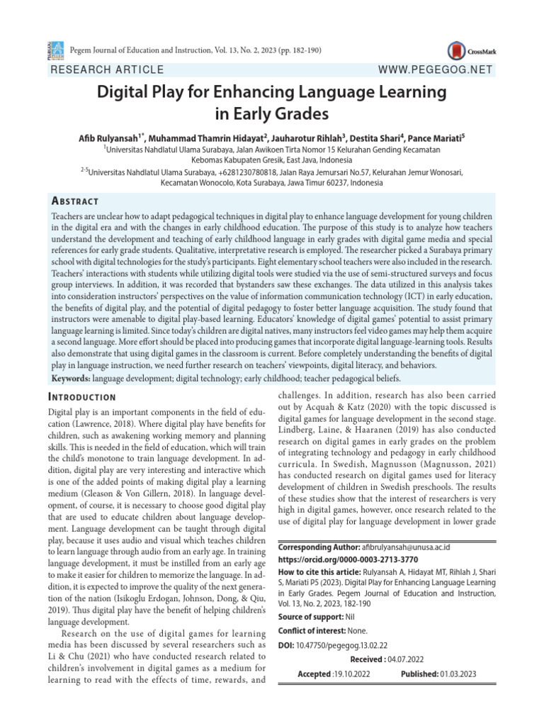 Digital Play Enhancing Language Learning | PDF | Teachers | Pedagogy