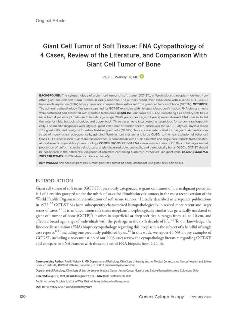Giant Cell Tumor of Soft Tissue FNA Cytopathology | PDF | Cytopathology | Neoplasms