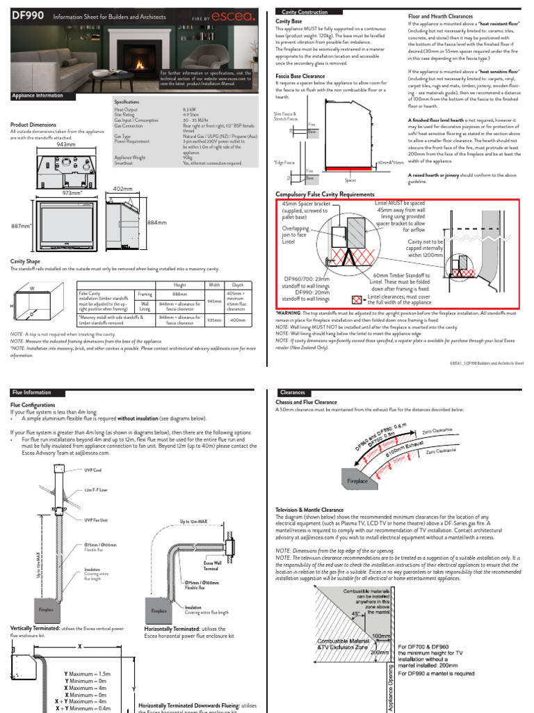Escear DF990 Fireplace - Spec Sheet - Ecnatt8286 630561 3 Df990 ...