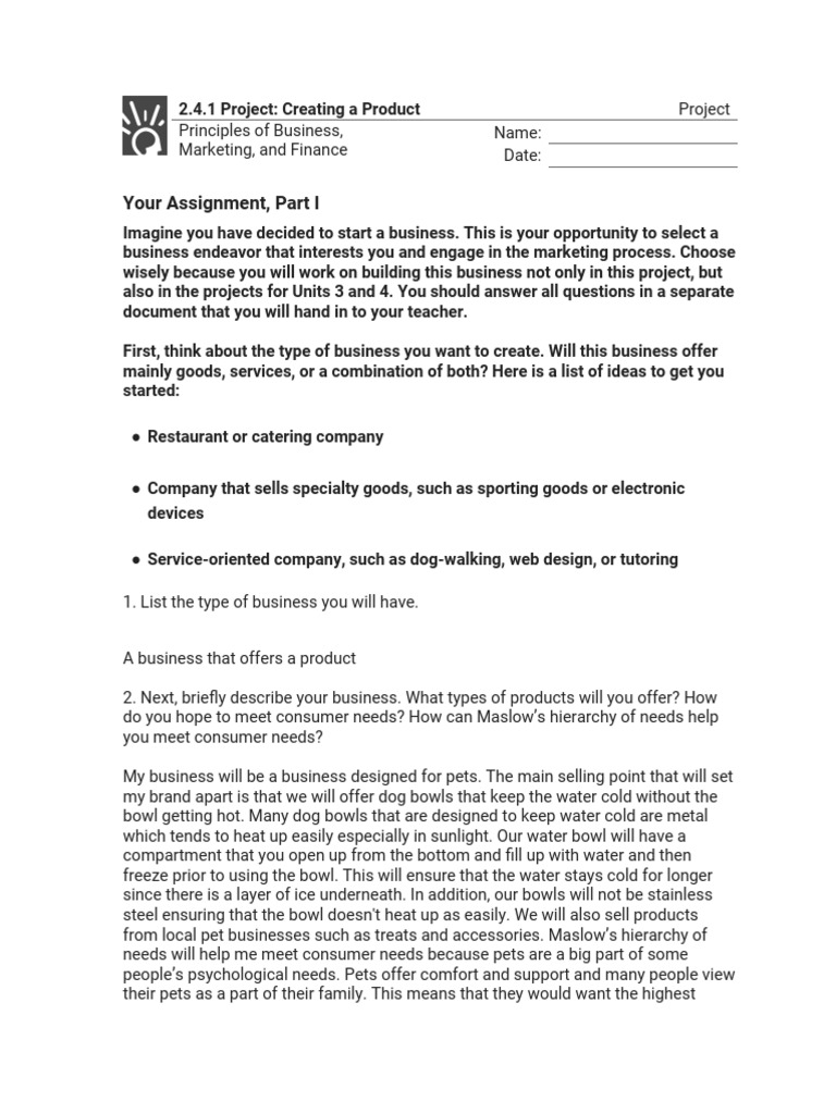 2.4.1 Project - Creating A Product (Project) | PDF | Marketing Research ...