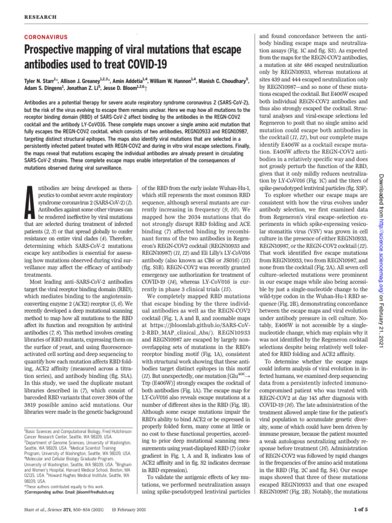 Mapping of Viral Mutations Covid 850.full | PDF | Antibody | Mutation