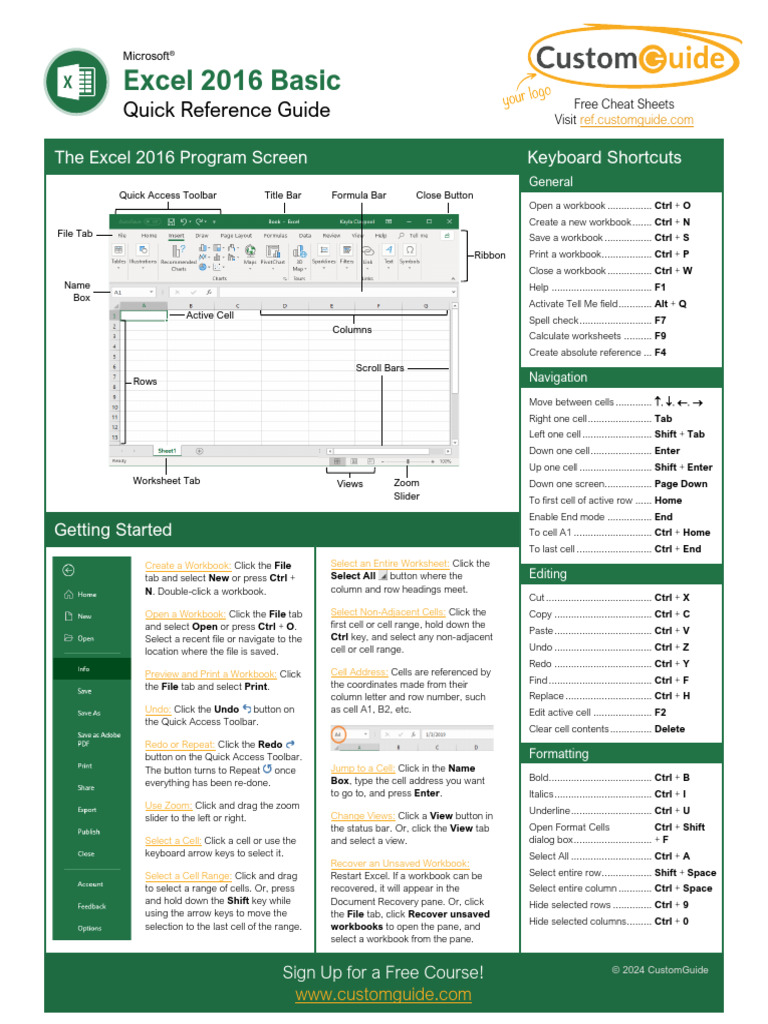 Excel 2016 Basic Quick Reference | PDF | Microsoft Excel | Control Key