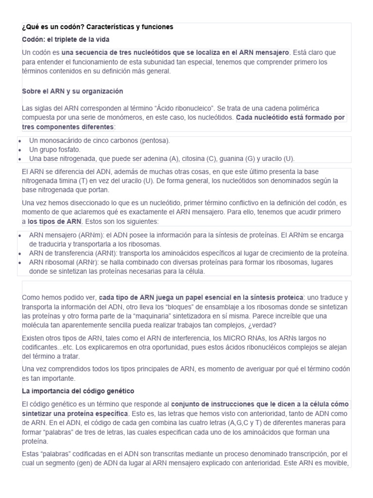 Qué Es Un Codón | PDF | Rna | Codigo genetico