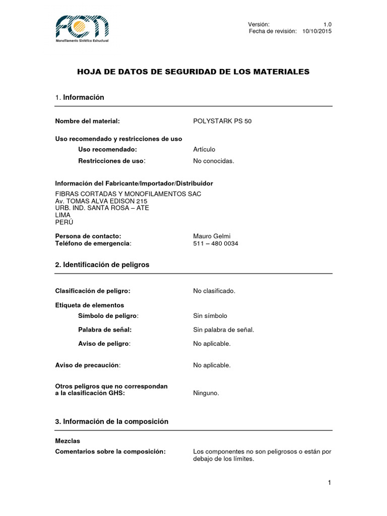 Hoja de Seguridad Polystark PS 50 | PDF | Ventilación (Arquitectura ...
