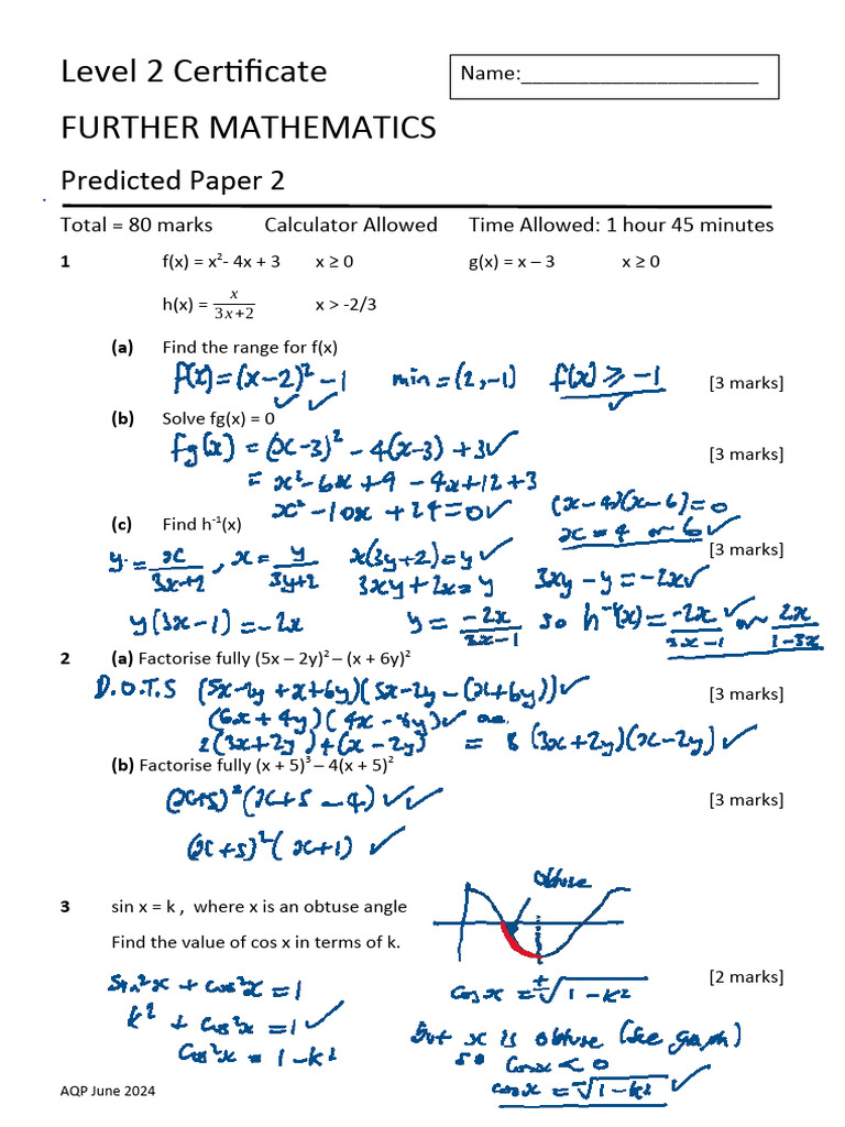 FMaths Predicted Paper 2 (2024) Solutions | PDF | Triangle | Mathematics