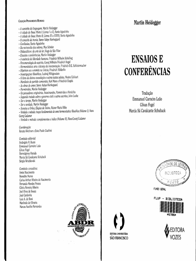 HEIDEGGER, Martin. Ensaios e Conferências | PDF HEIDEGGER, Martin. Ensaios e Conferências | PDF