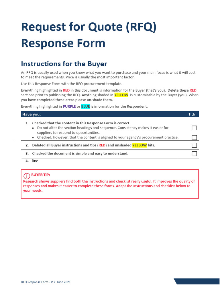 RFQ Response Form Template Government Model | PDF | Procurement ...