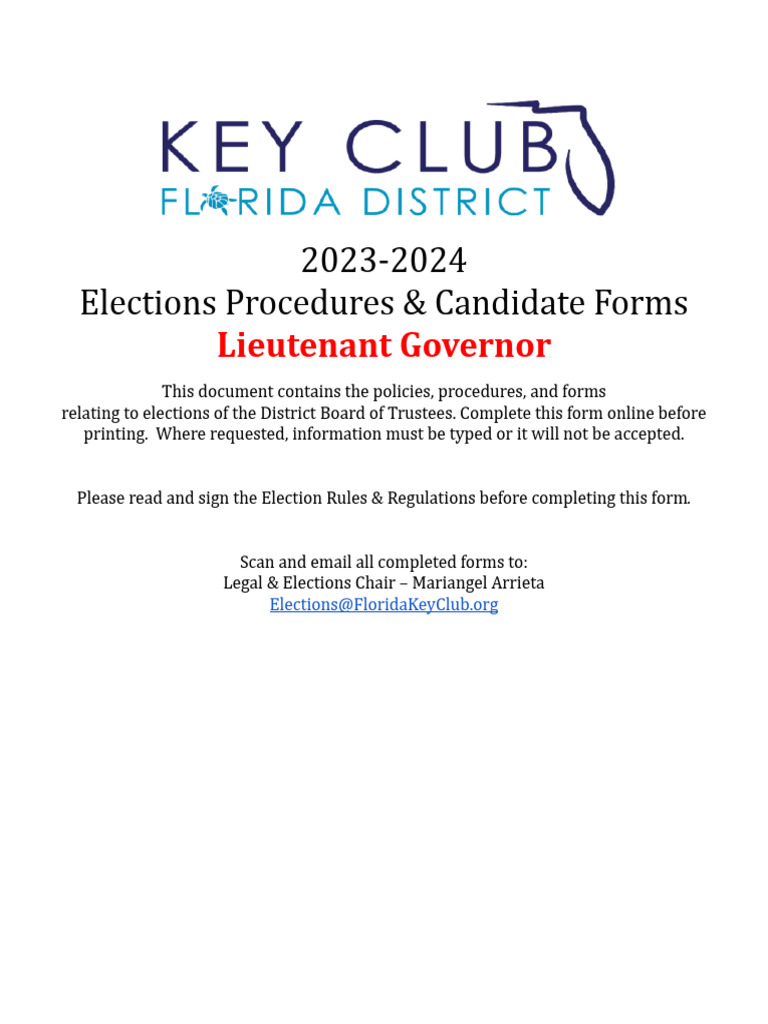 FINAL 23 24 Lieutenant Governor Candidate Form 1 | PDF | Elections
