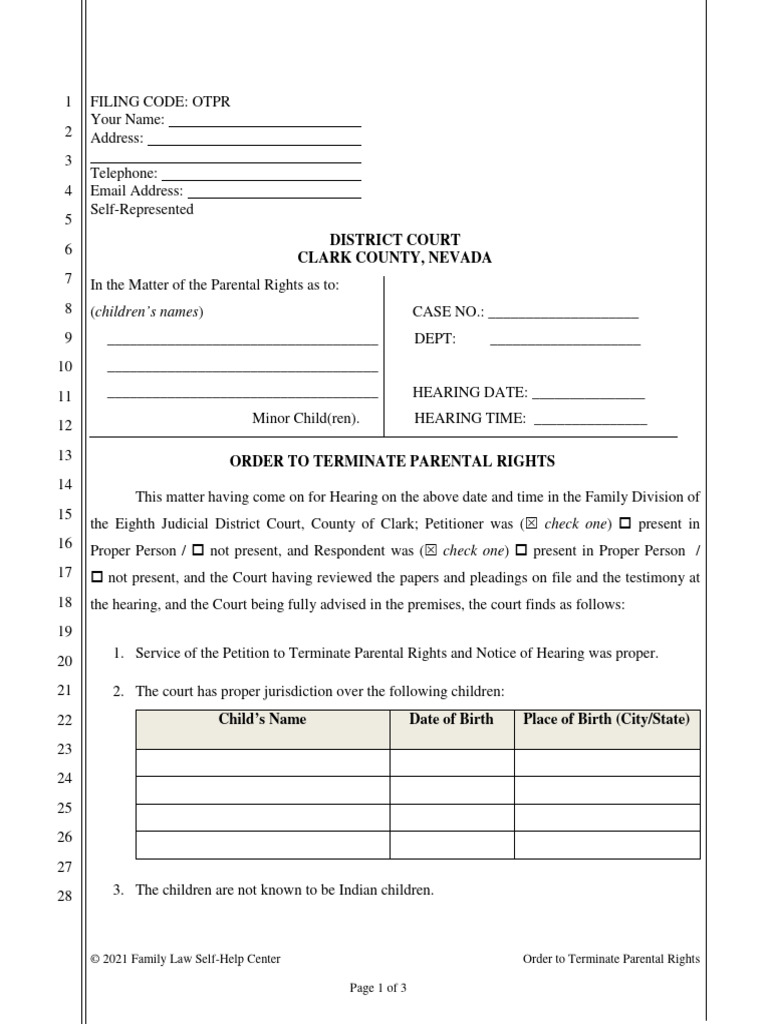 TPR Order PDF Fillable | PDF | Child Neglect | Childhood