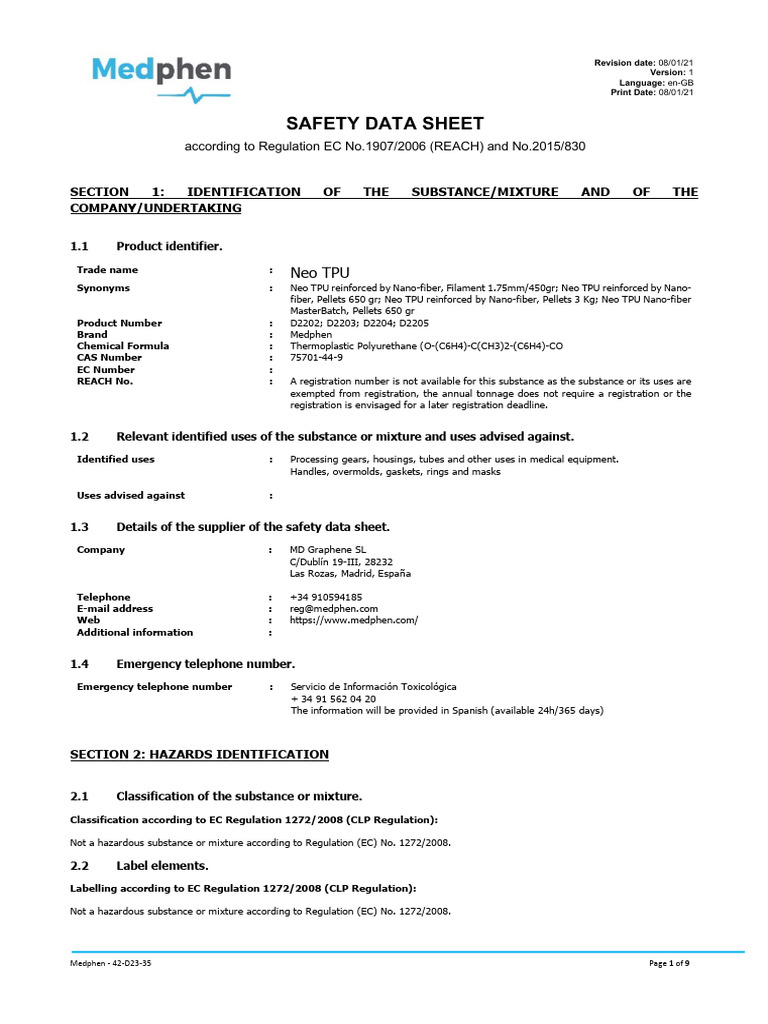MSDS-Neo TPU-EN | PDF | Dangerous Goods | Combustion