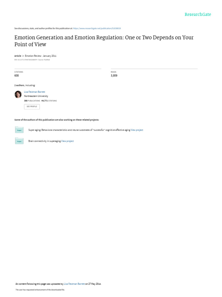 Emotion Generation and Emotion Regulation One or T | PDF | Emotions ...