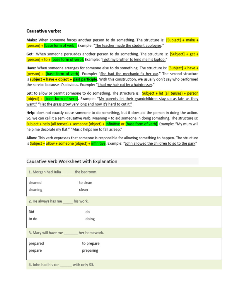 Causative verbs | PDF | Verb | Grammatical Tense
