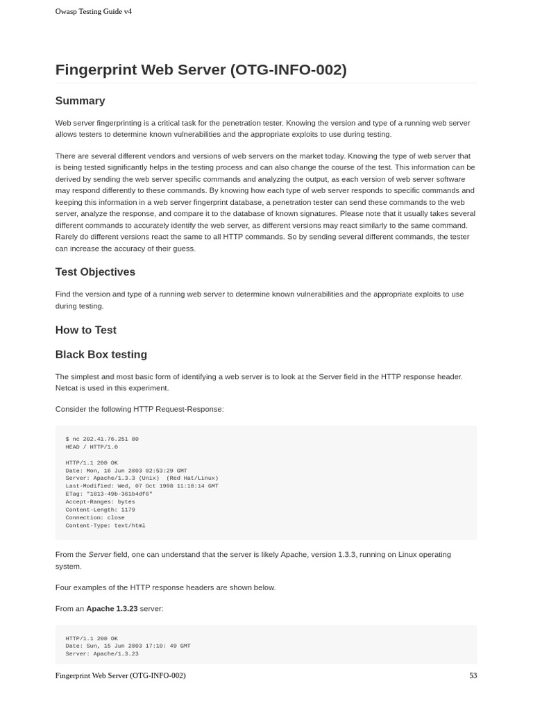 Fingerprint Web Server (OTG-InFO-002) | PDF | World Wide Web | Internet & Web