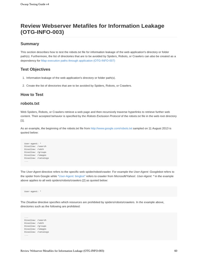 Review Webserver Metafiles For Information Leakage | PDF | World Wide Web | Internet & Web