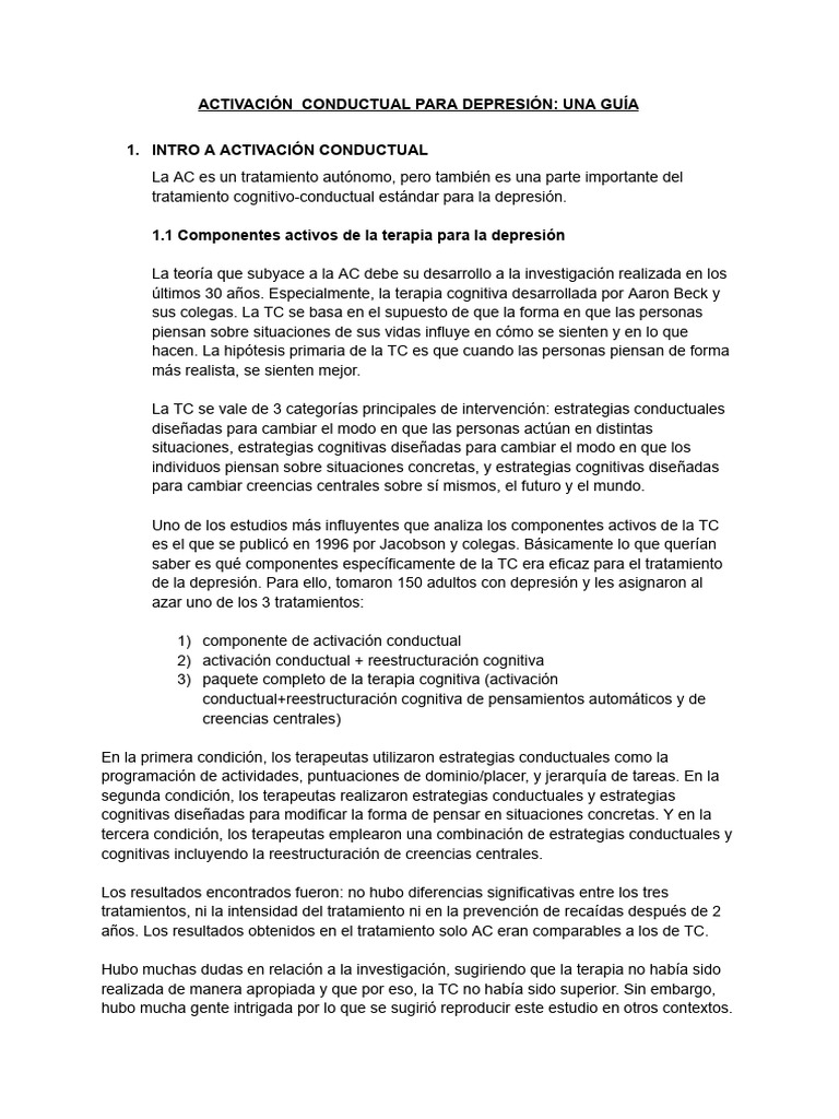 Guía de Activación Conductual para Depresión | PDF | Depresión (estado ...