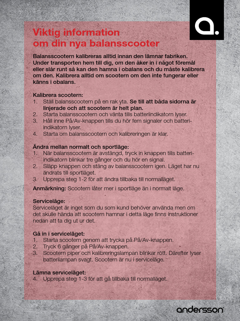 Kalibrering Och Tips Andersson Balance Scooter | PDF