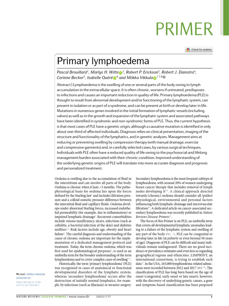 Primary Lymphoedema | PDF | Edema | Lymph