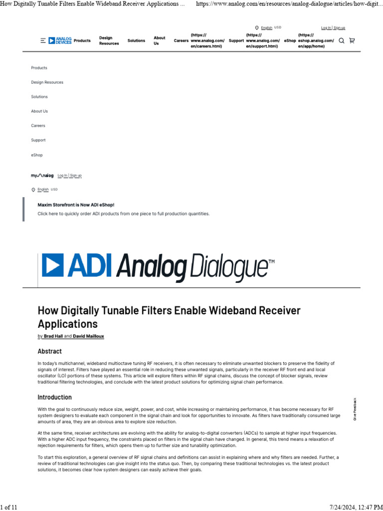 How Digitally Tunable Filters Enable Wideband Receiver Applications _ Analog Devices | PDF ...