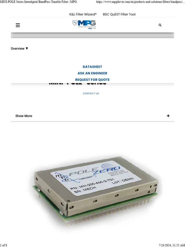 MINI-POLE Series Interdigital BandPass Tunable Filter - MPG | PDF ...