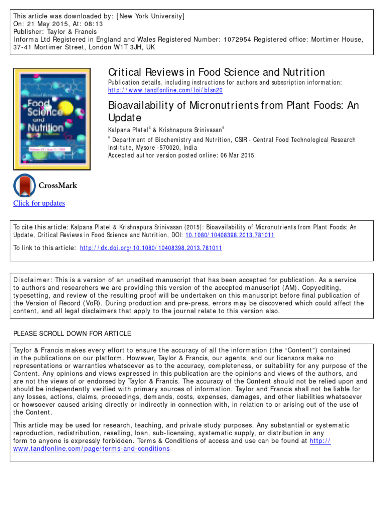 Bioavailability of Micronutrients From Plant Foods - An Update | PDF ...