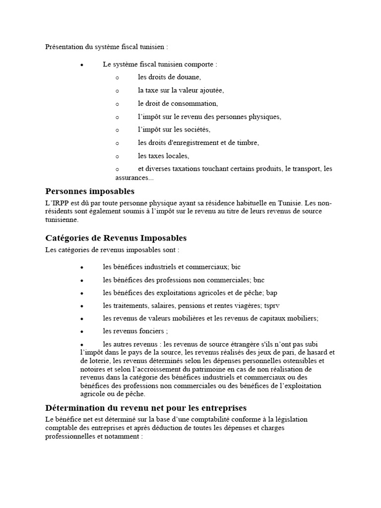 Système fiscal tunisien et IRPP | PDF | Impôt sur le revenu | Taxe sur ...