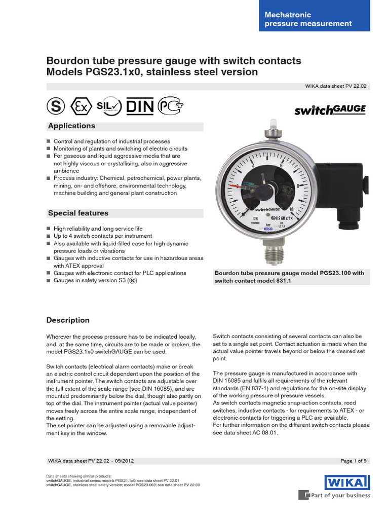 Pressure Gauge Switch | PDF | Pressure Measurement | Switch