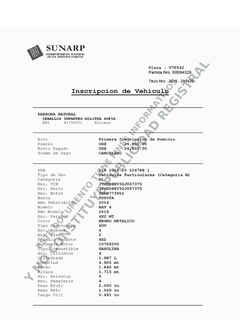Sunarp Arequipa 60694329 Asiento 1 | PDF