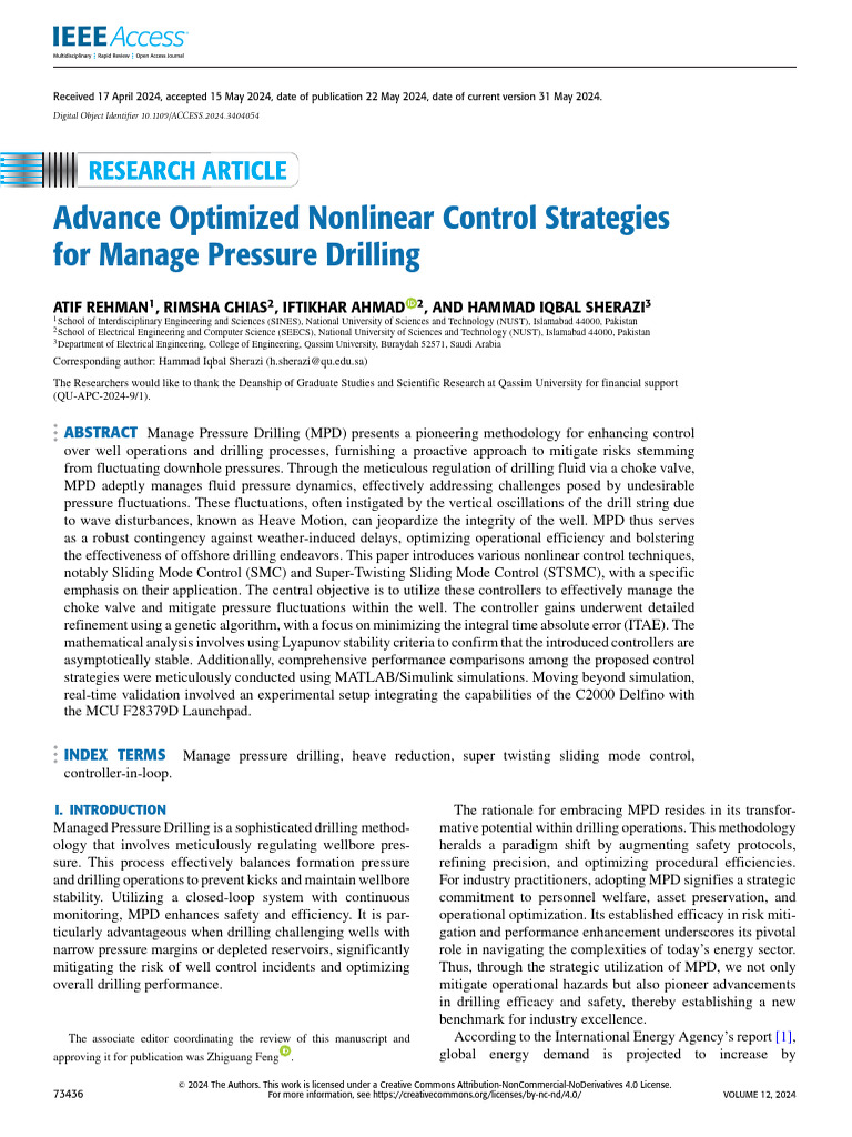 Advance Optimized Nonlinear Control Strategies For Manage Pressure ...