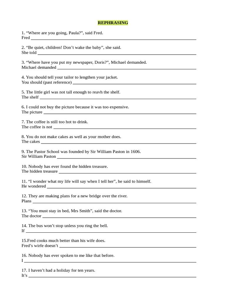 REPHRASING - PRACTICE II | PDF