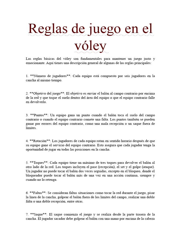 Reglas de Juego en El Vóley | PDF