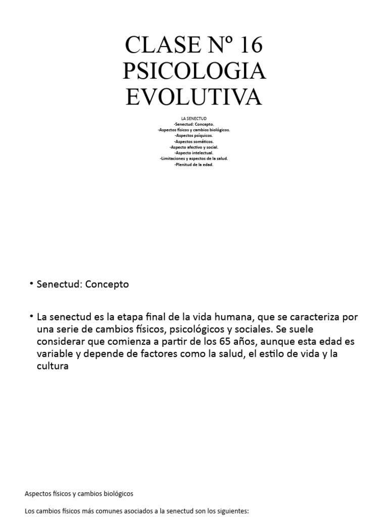 Clase #16 Psicologia Evolutiva | PDF | Vejez | Ciencias del comportamiento