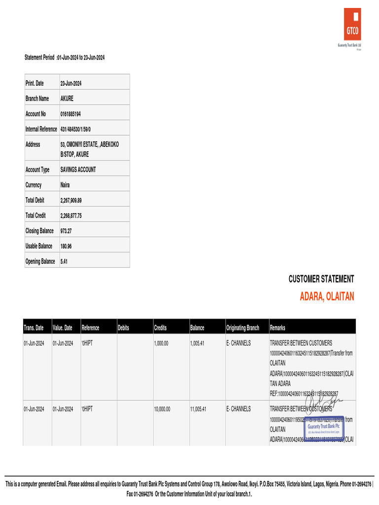Adara, Olaitan: Customer Statement | PDF | Value Added Tax | Taxes