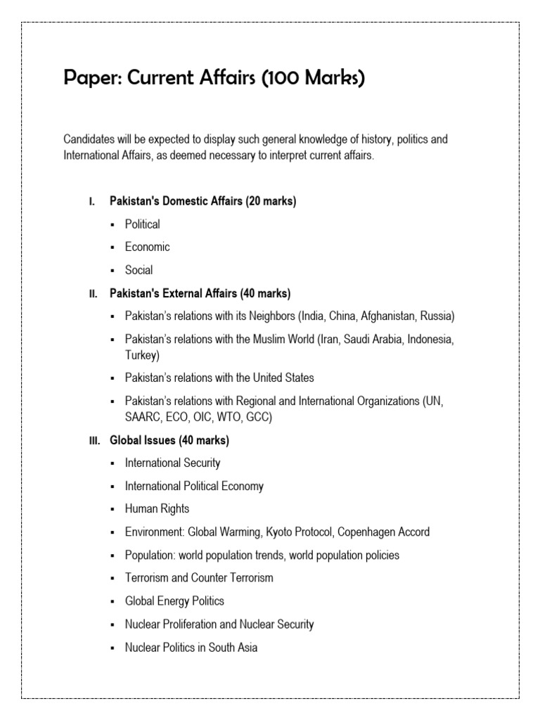 Current Affairs CSS Syllabus | PDF | Pakistan | Global Politics