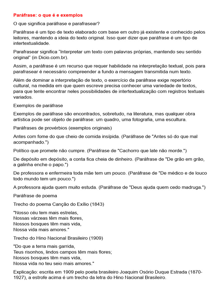 Paráfrase 9º Ano | PDF