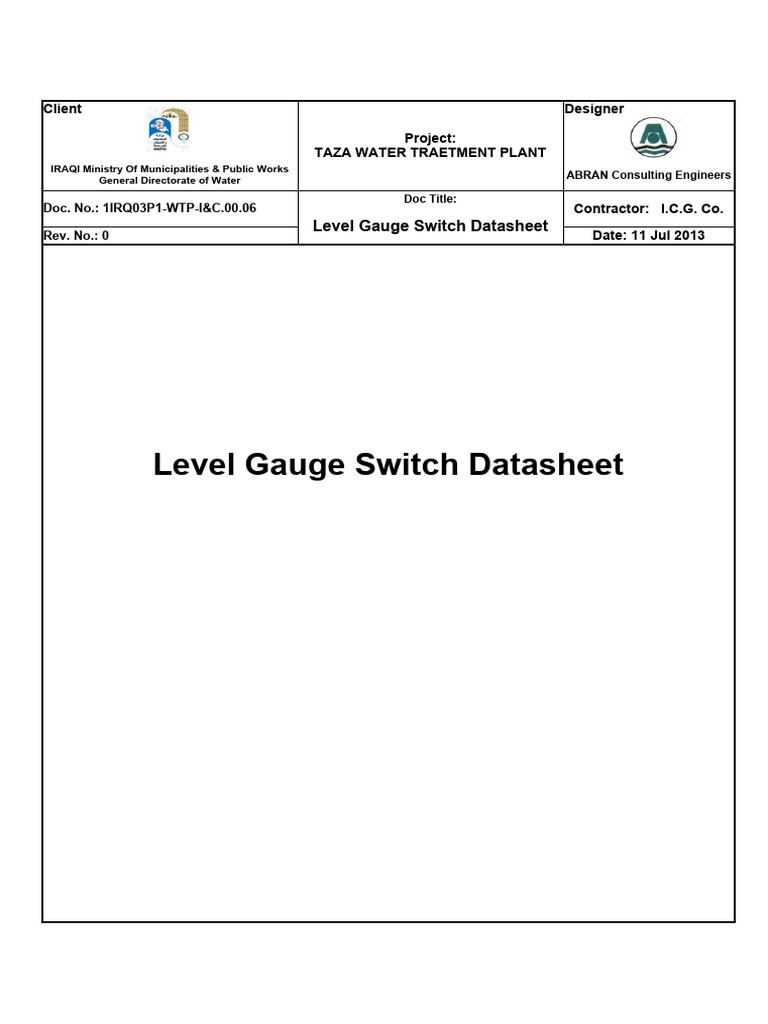 Level Gauge Switch Datasheet | PDF | Valve | Pump