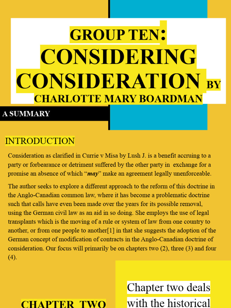 Group 10 On Considering Consideration by Mary Charlotte Boardman | PDF | Consideration | Consent