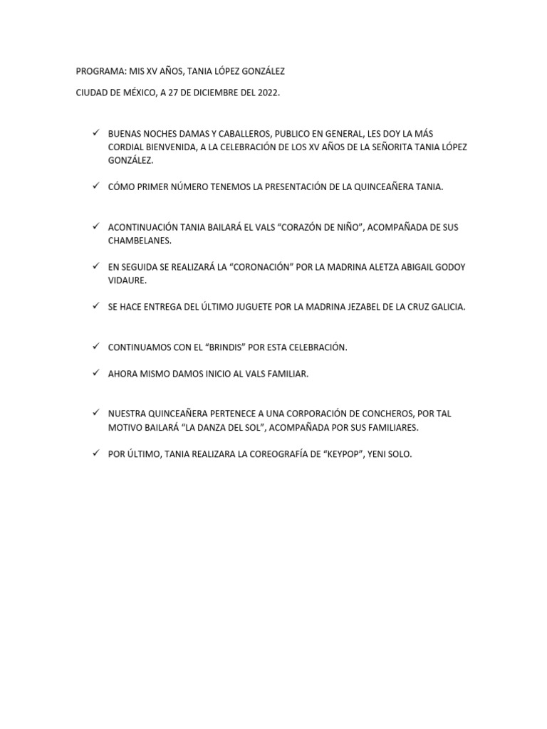 Programa XV Años Tania | PDF
