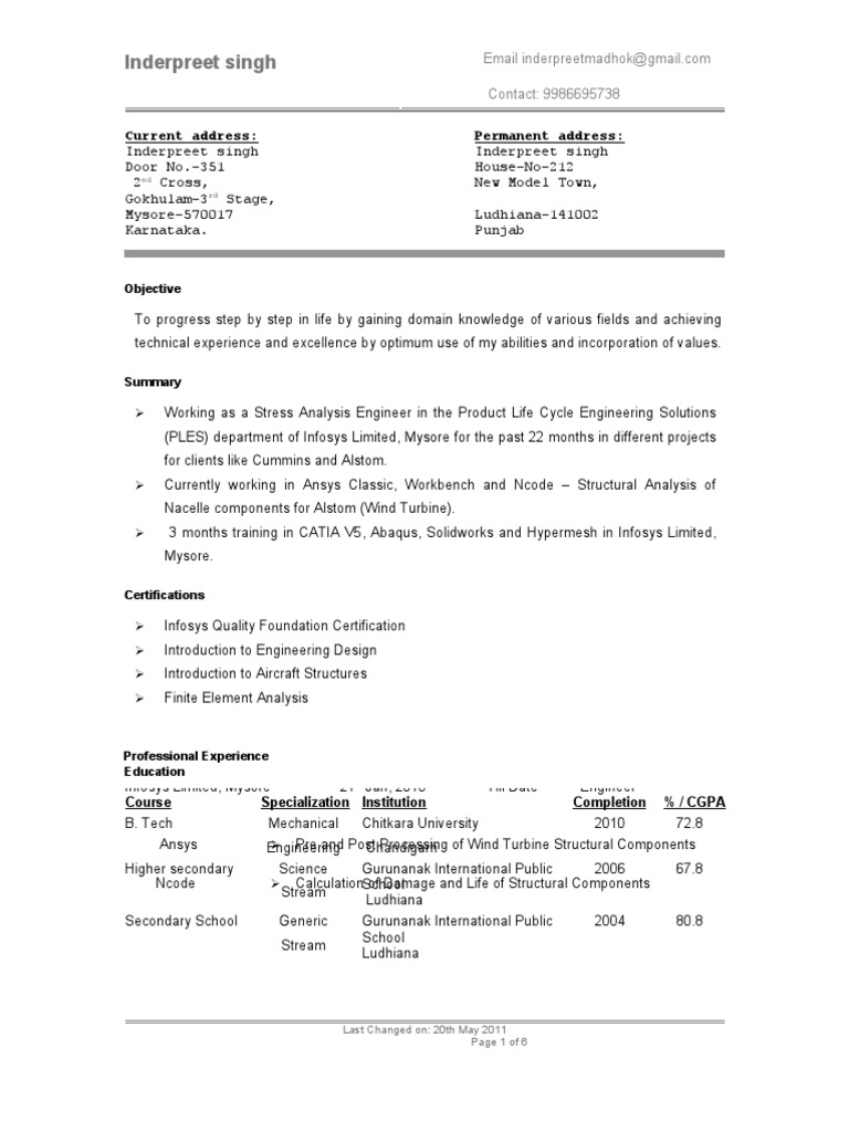 Inderpreet Resume | PDF | Finite Element Method | Fatigue (Material)