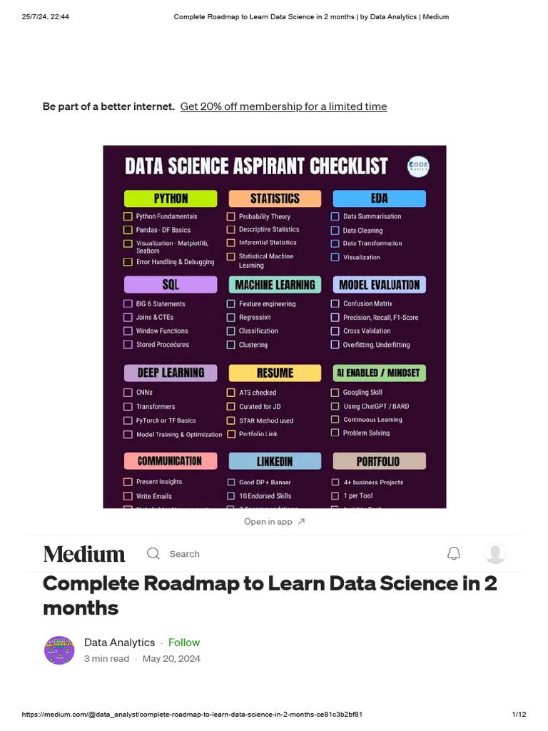 Complete Roadmap To Learn Data Science in 2 Months - by Data Analytics - Medium | PDF | Data ...