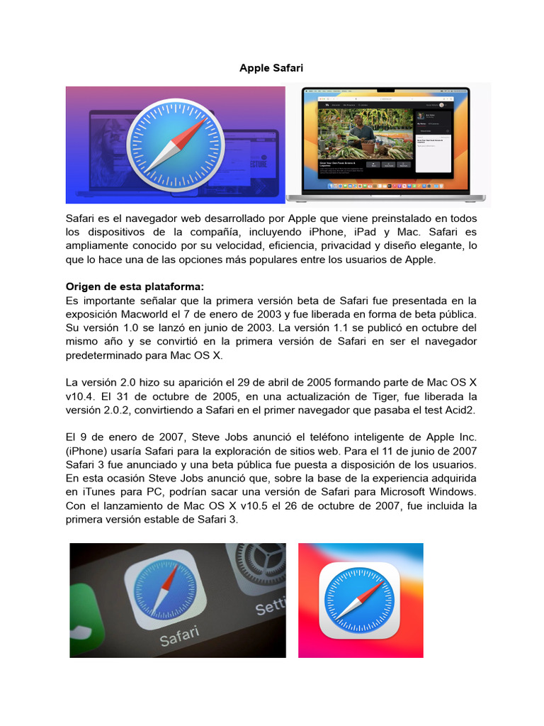 Historia y características de Safari | PDF | Safari (navegador web ...