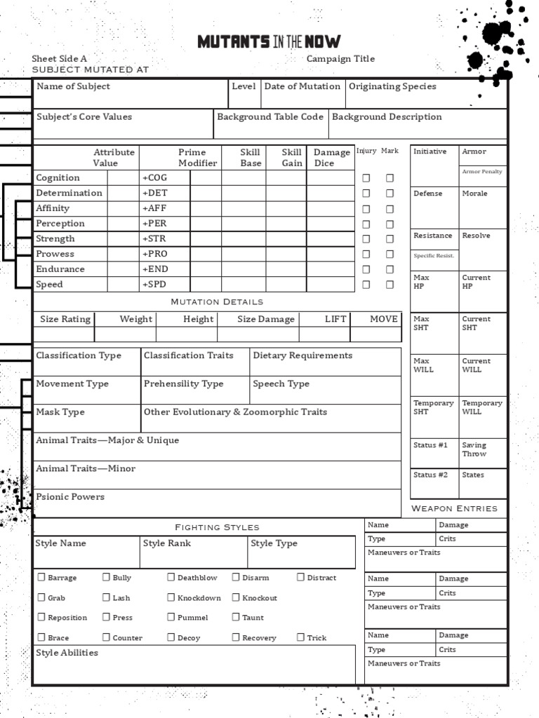 Mutants in The Now Character Sheet (Revised Edition) - yIJ0zC | PDF