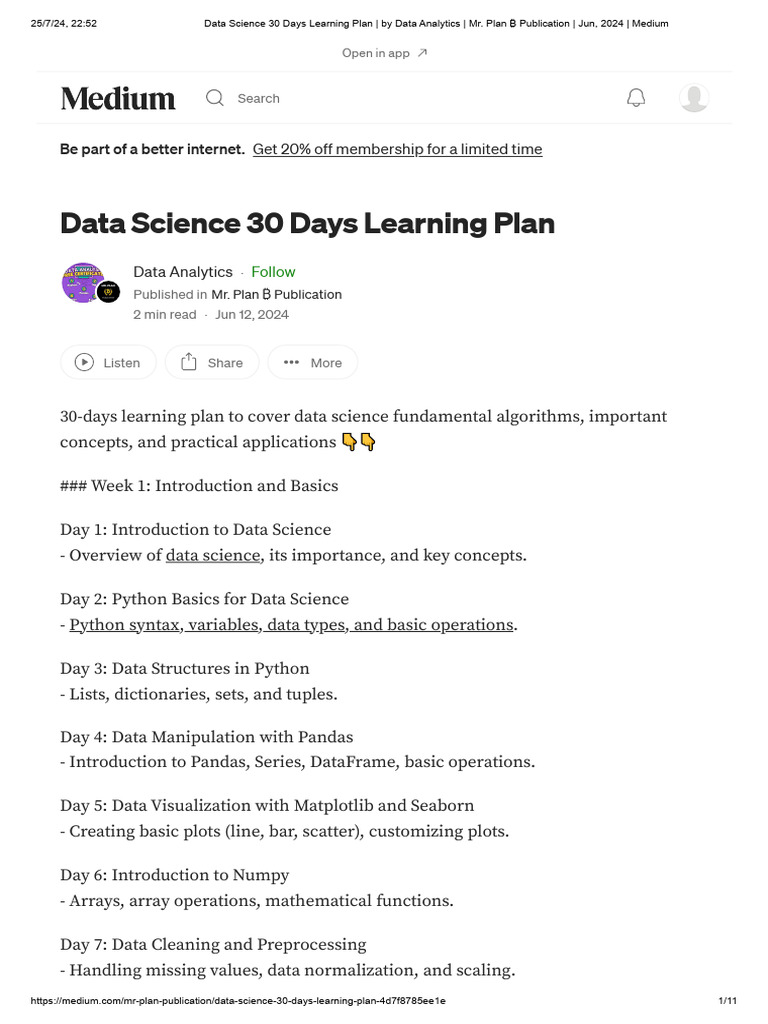 Data Science 30 Days Learning Plan - by Data Analytics - Mr. Plan ...