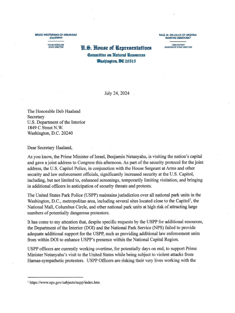 House National Resources Committee Chairman Bruce Westerman Letter To ...