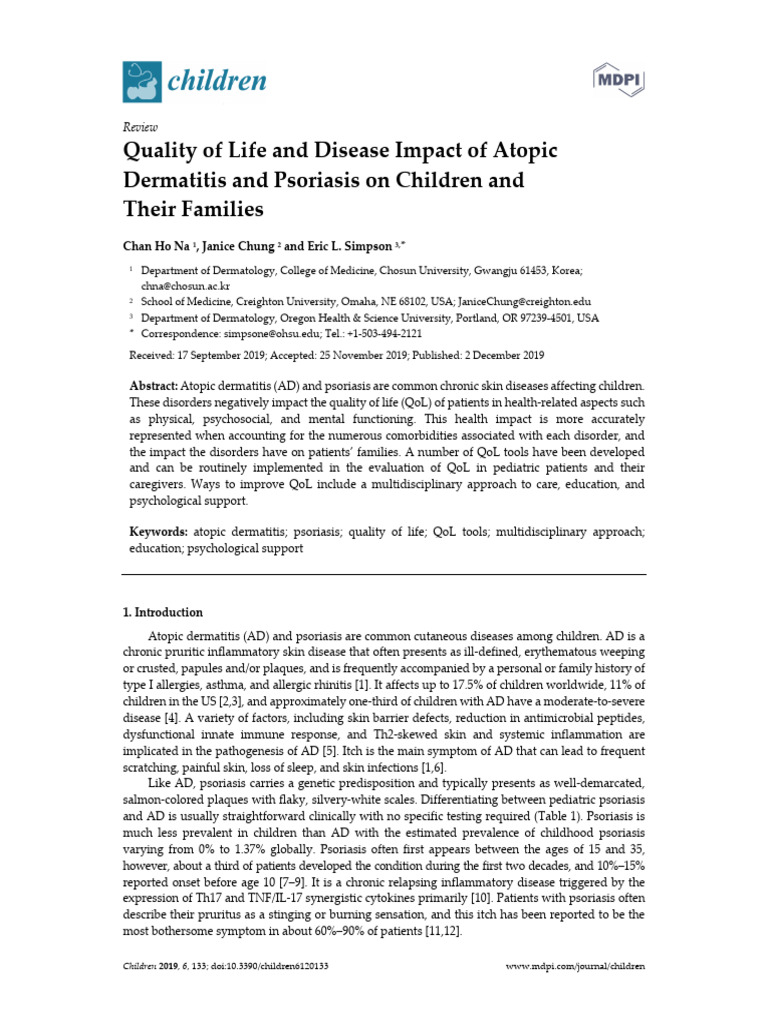 Quality of Life and Disease Impact of Atopic Derma | PDF | Mental ...