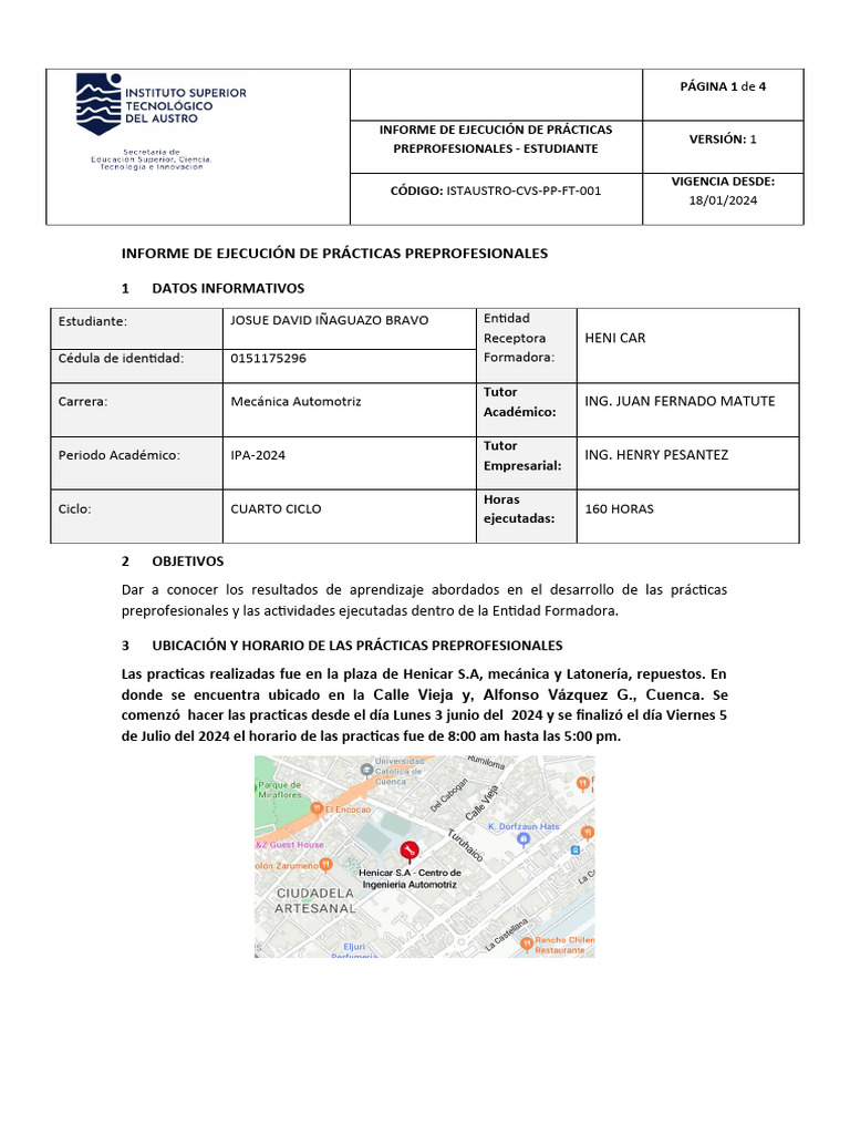 Informe de Ejecución de Prácticas Preprofesionales | PDF