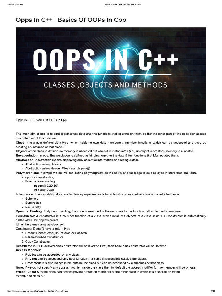 Opps in C++ - Basics of OOPs in CPP | PDF | Inheritance (Object Oriented Programming) | Class ...